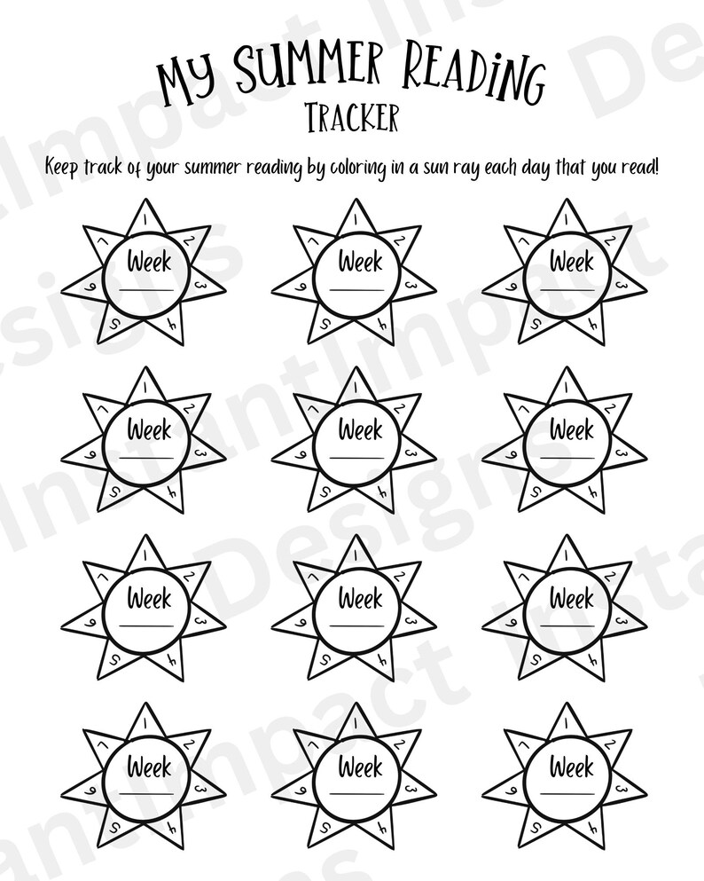 Summer Reading Tracker Printable for Kids – Sun Rays Reading Log (PDF ...