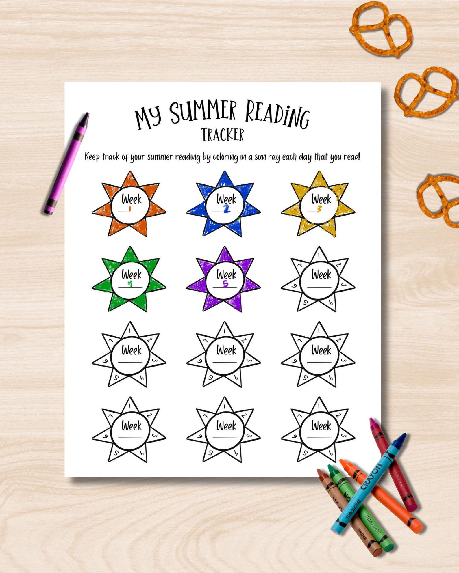 Summer Reading Tracker Printable for Kids – Sun Rays Reading Log (PDF ...