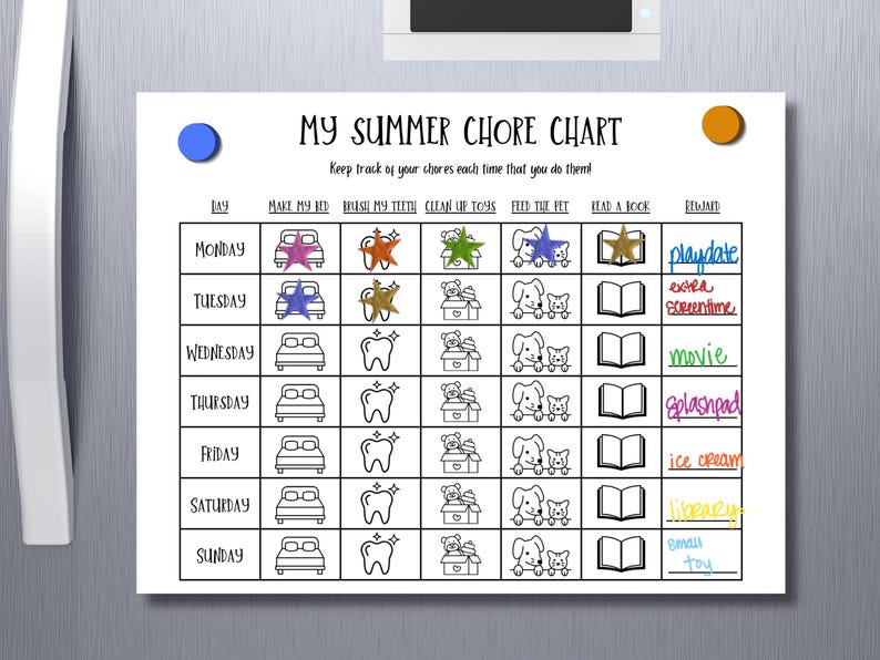 Summer Chore Chart for Kids Printable –visual Routine Chart for ...