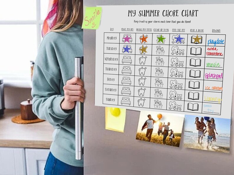 Summer Chore Chart for Kids Printable –visual Routine Chart for ...