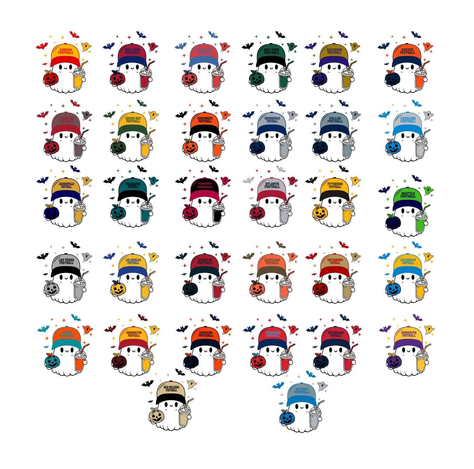 Cute Ghost Football Bundle Svg | Fall PNG | Halloween Svg, Football Fan ...