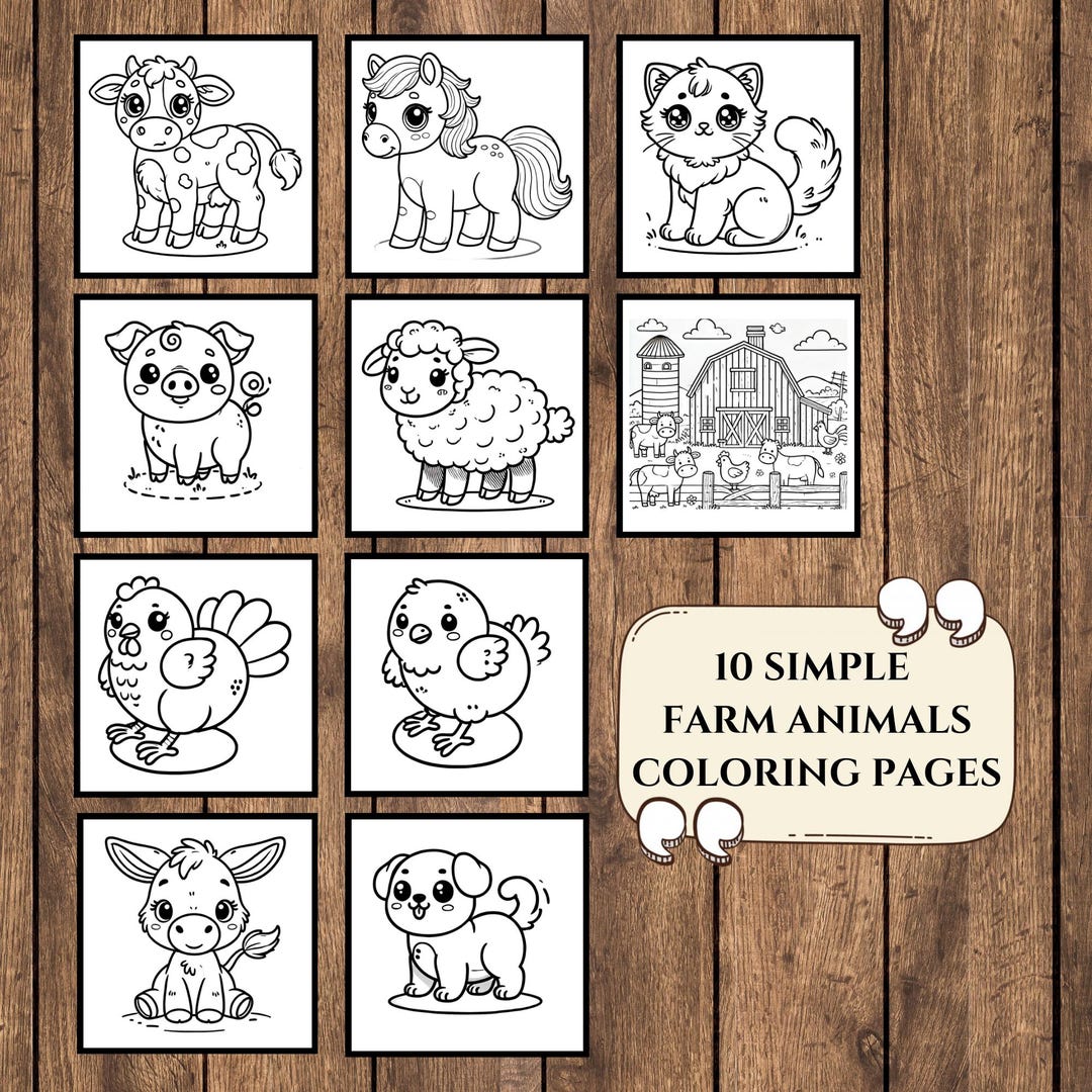 10 Adorable Farm Animal Coloring Pages Simple | Crafted Pages Studio - Etsy