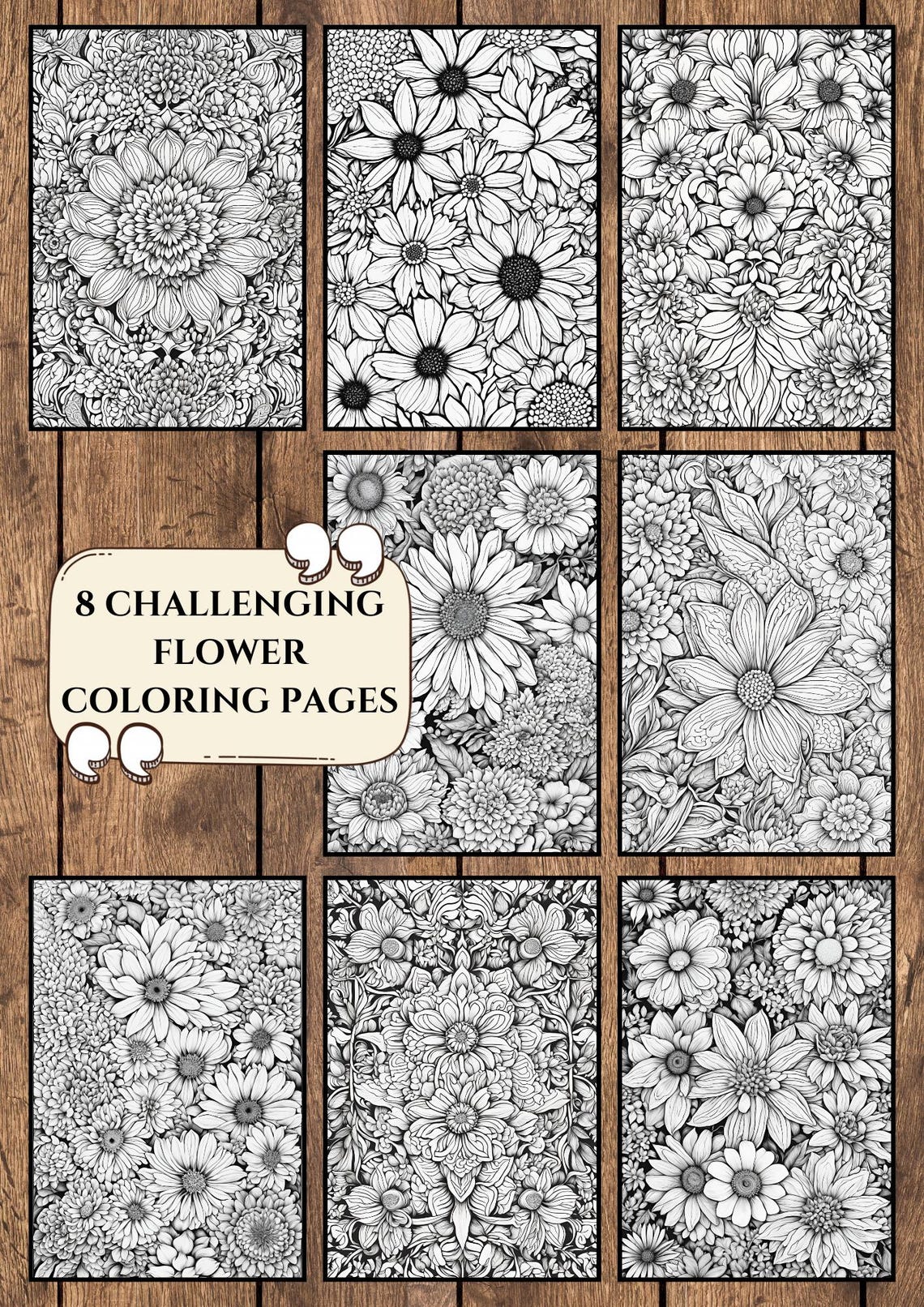 8 Intricate Flower Coloring Pages: Challenging and Beautiful Designs ...