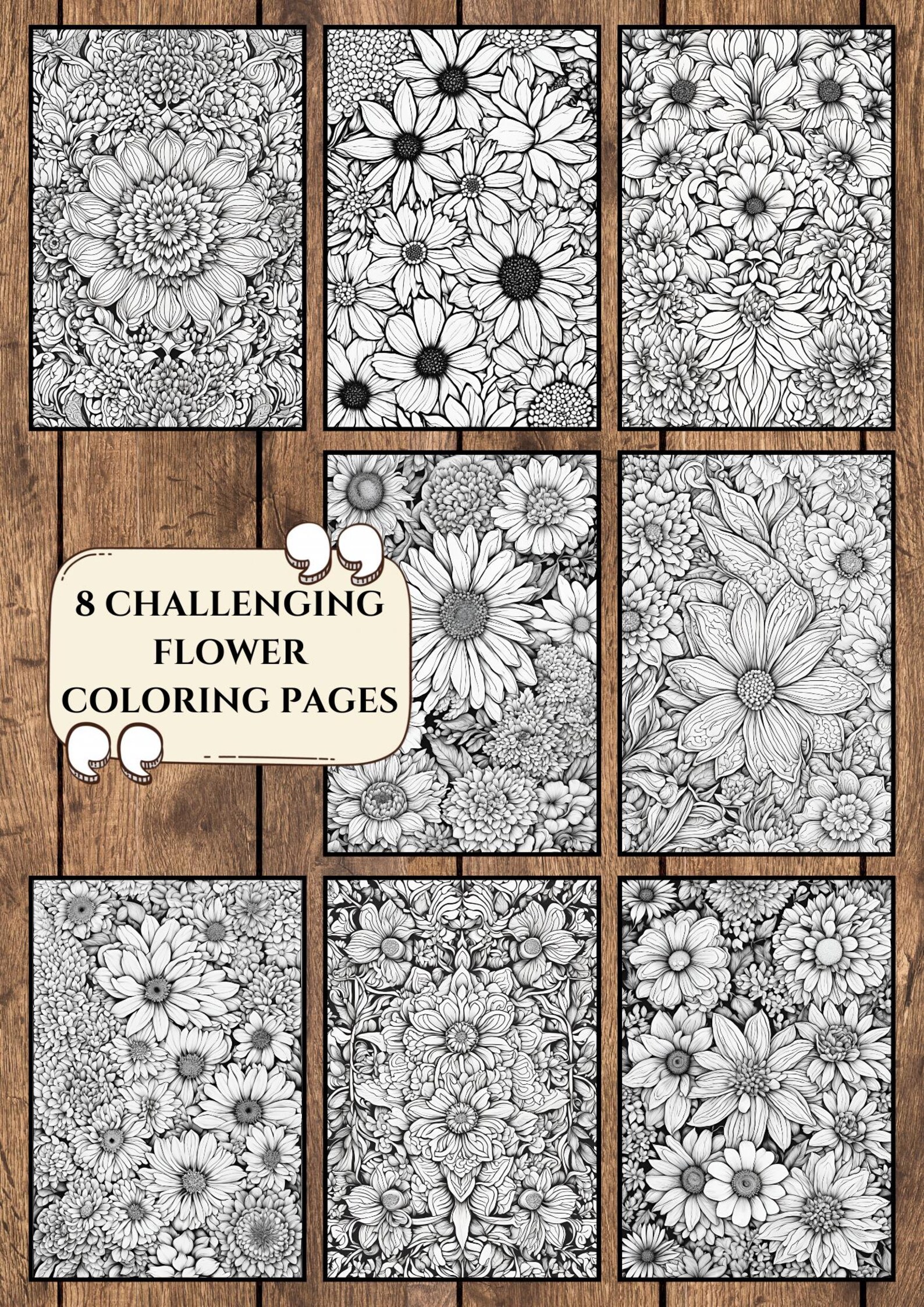 8 Intricate Flower Coloring Pages: Challenging and Beautiful Designs ...