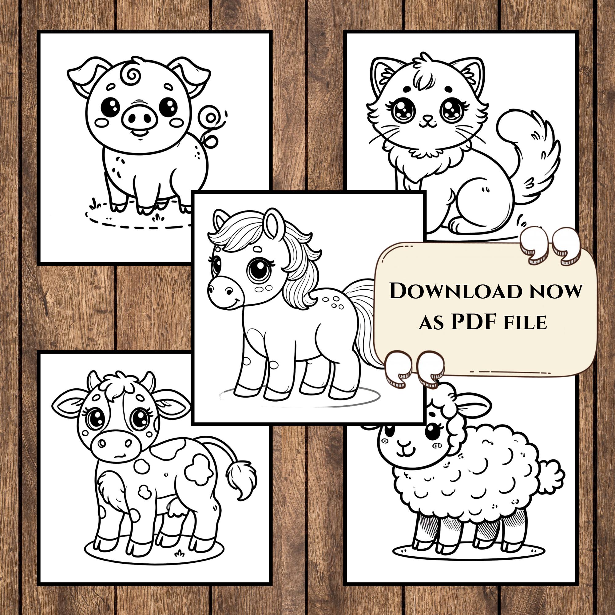 10 Adorable Farm Animal Coloring Pages Simple | Crafted Pages Studio - Etsy
