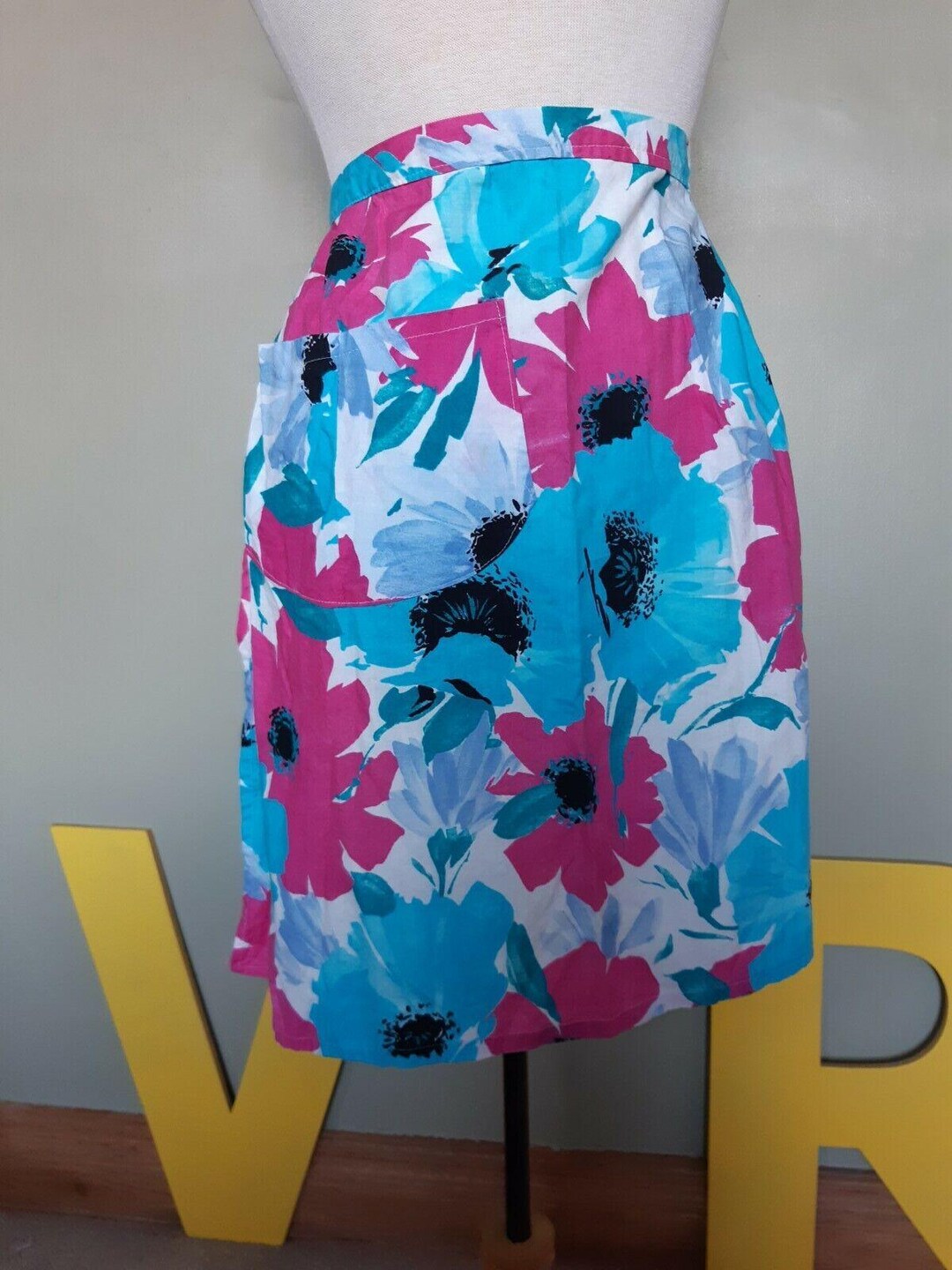 Vintage Blue Pink Floral Half Pinny Apron Baking Cooking Housewife ...