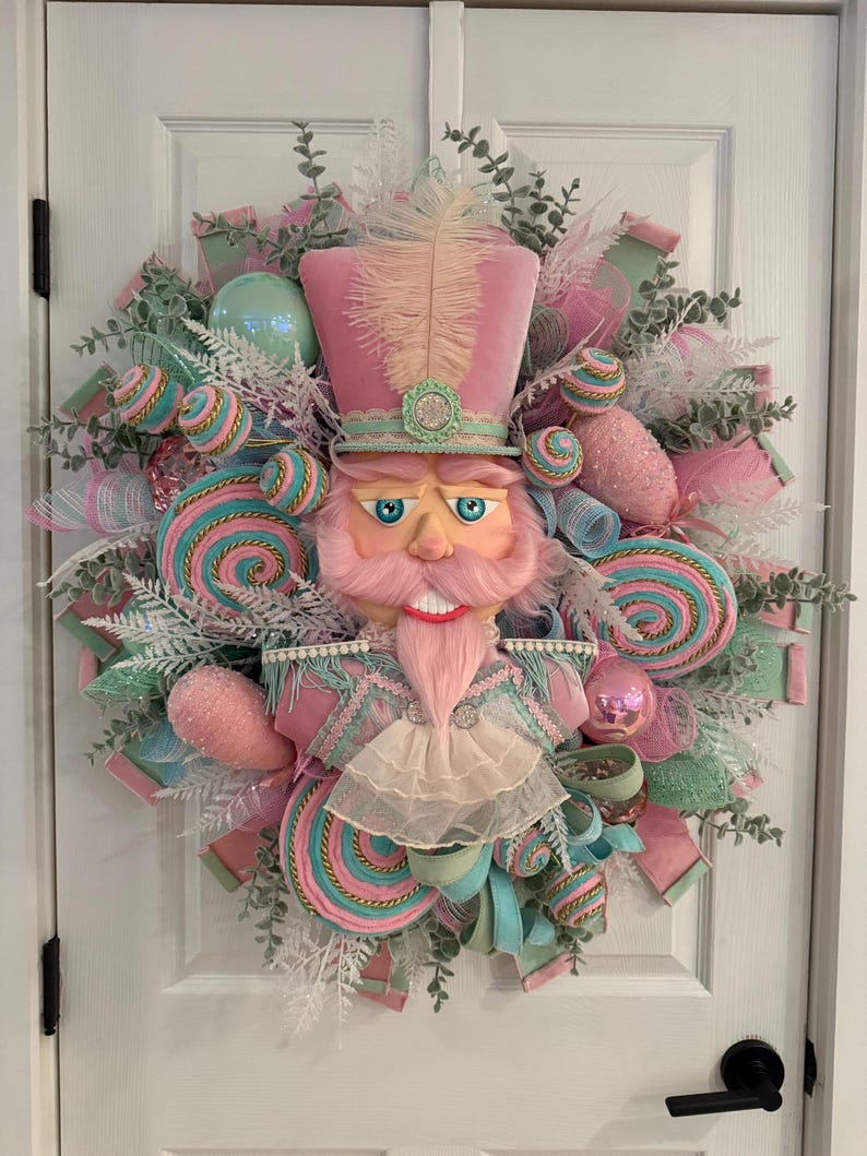 Candyland Nutcracker Wreath, Christmas Wreath, Pastel Christmas Wreath ...