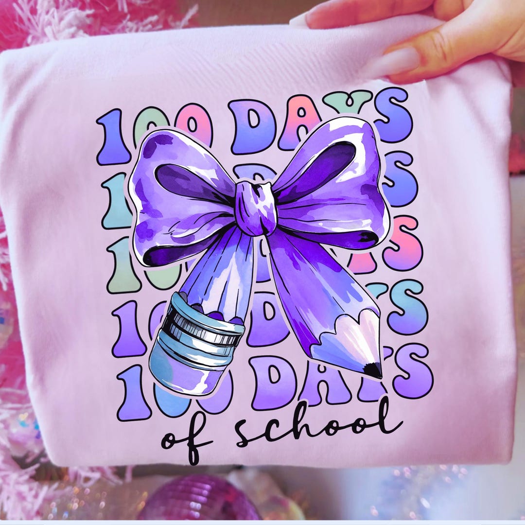 100 Days of School Purple Pencil Bow PNG, 100 Days Smarter Sublimation ...