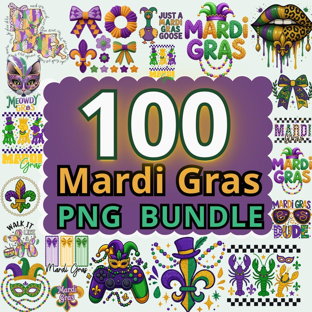 Mardi Gras PNG Bundle 100 Designs for Sublimation Fat Tuesday Shirt ...