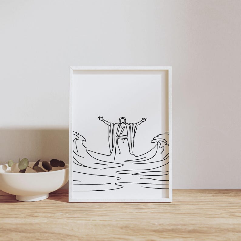 Moses Parting the Red Sea, Digital Art Download, Faith-inspired Line ...