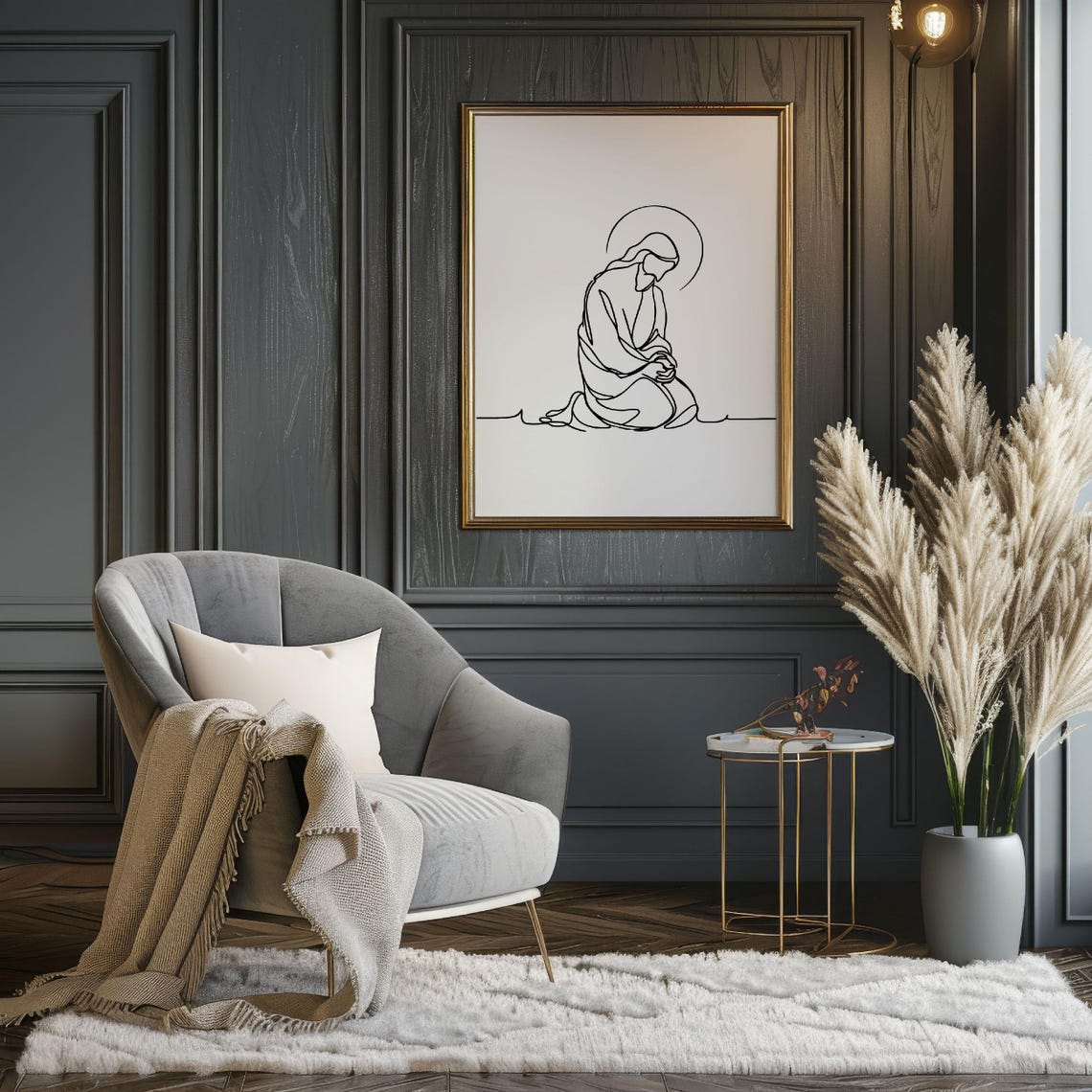 Christ Praying, Digital Art Download, Christian/faith-inspired Line ...