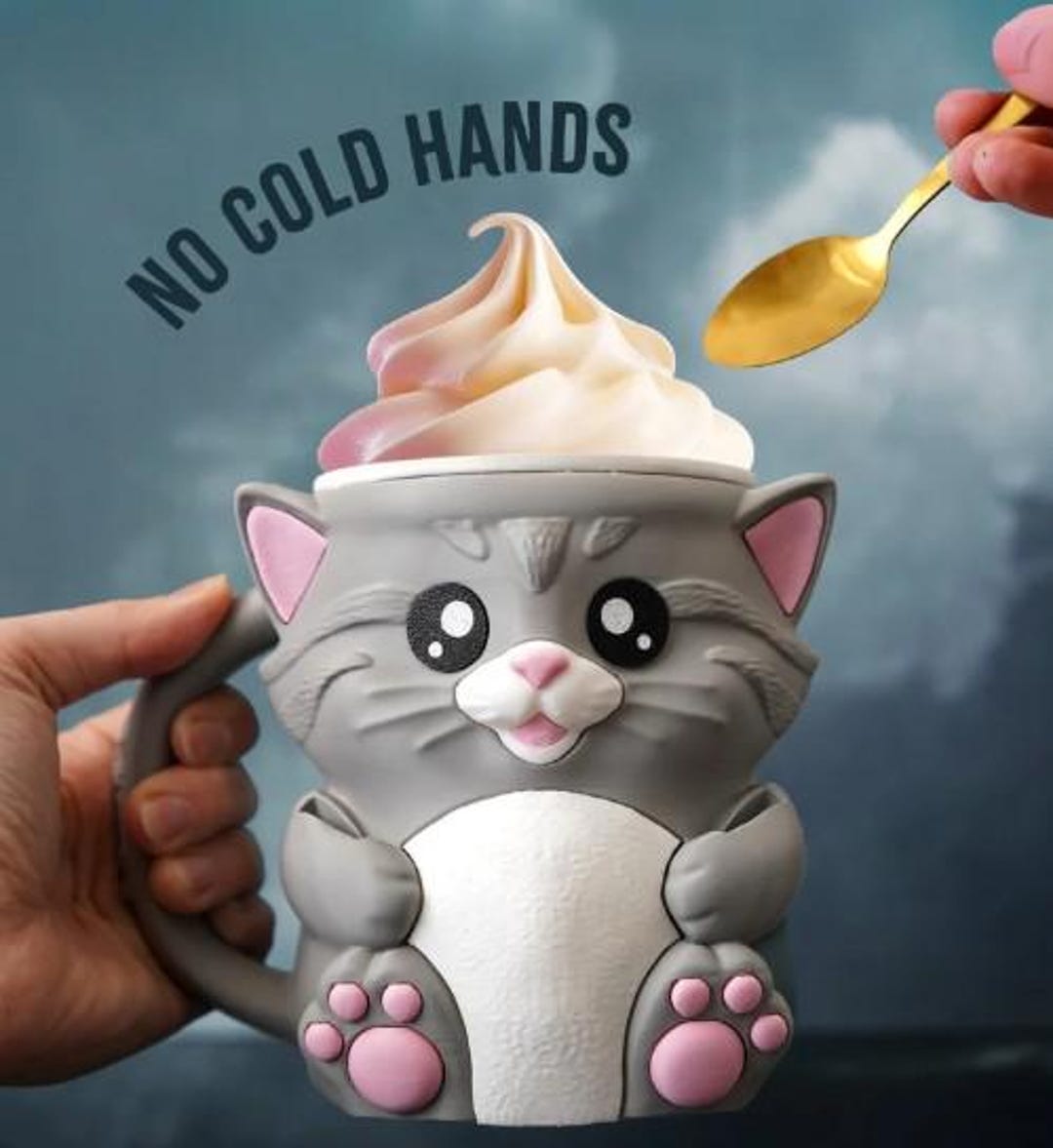 Cat Ice Cream Pint Holder – 3D Printed Cat With Spoon Slots and Hidden ...