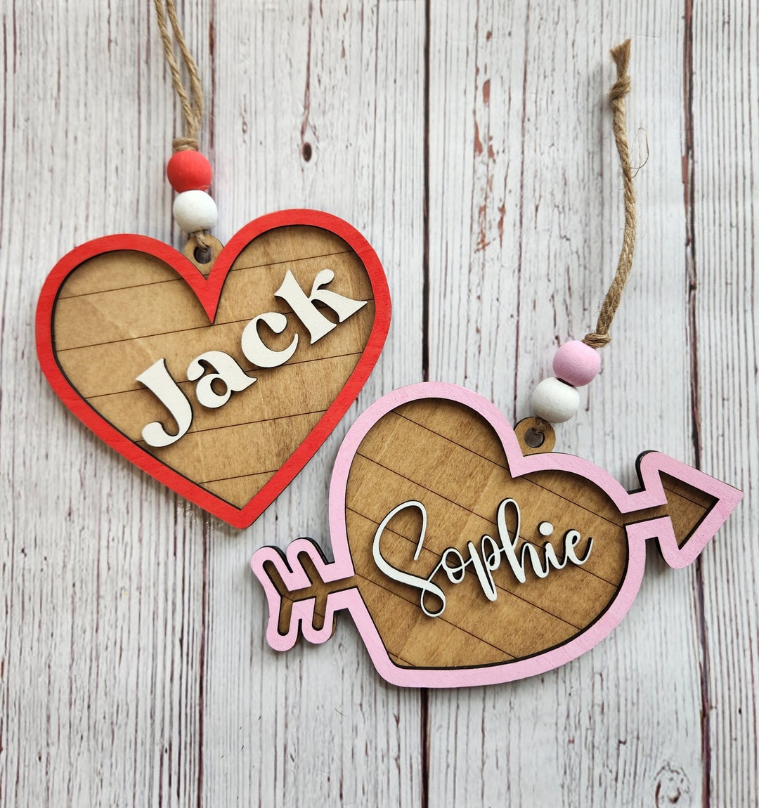 Valentine's Day Name Tag, Valentine Basket Name Tag, Wood Heart With ...