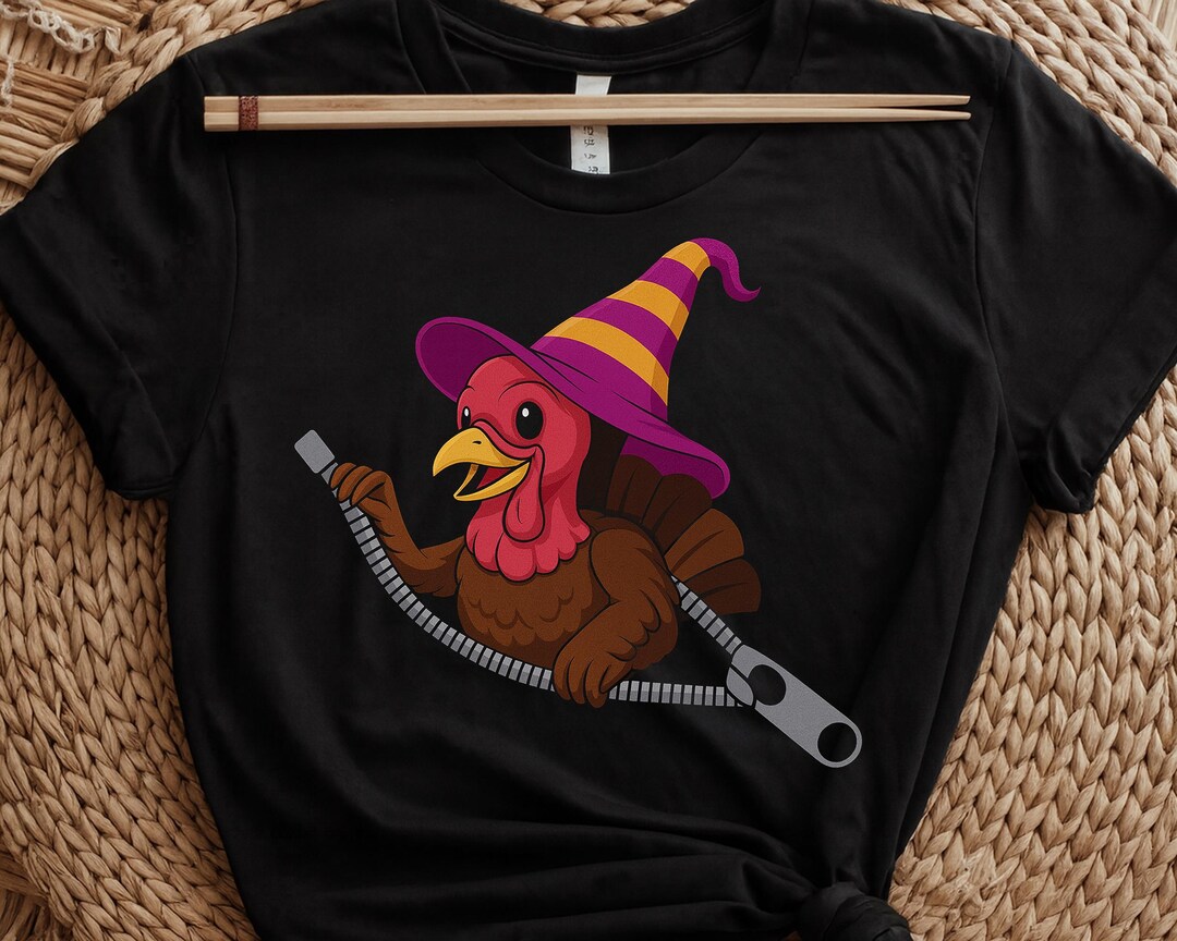 Funny Turkey Witch Hat T-shirt: Thanksgiving Halloween Cartoon - Etsy