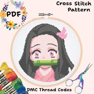 Demon Slayer Nezuko Kamado Cross Stitch Needlepoint Pattern Project ...
