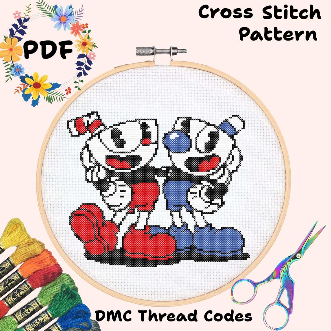 Cuphead Video Game Brothers Retro Vintage Cross Stitch Needlepoint ...