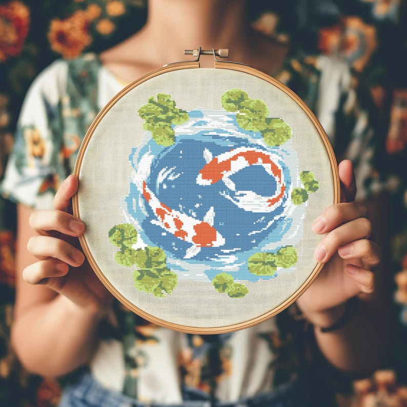 Japan Koi Pond Lilypad Fish Water Japenese Cross Stitch Needlepoint ...