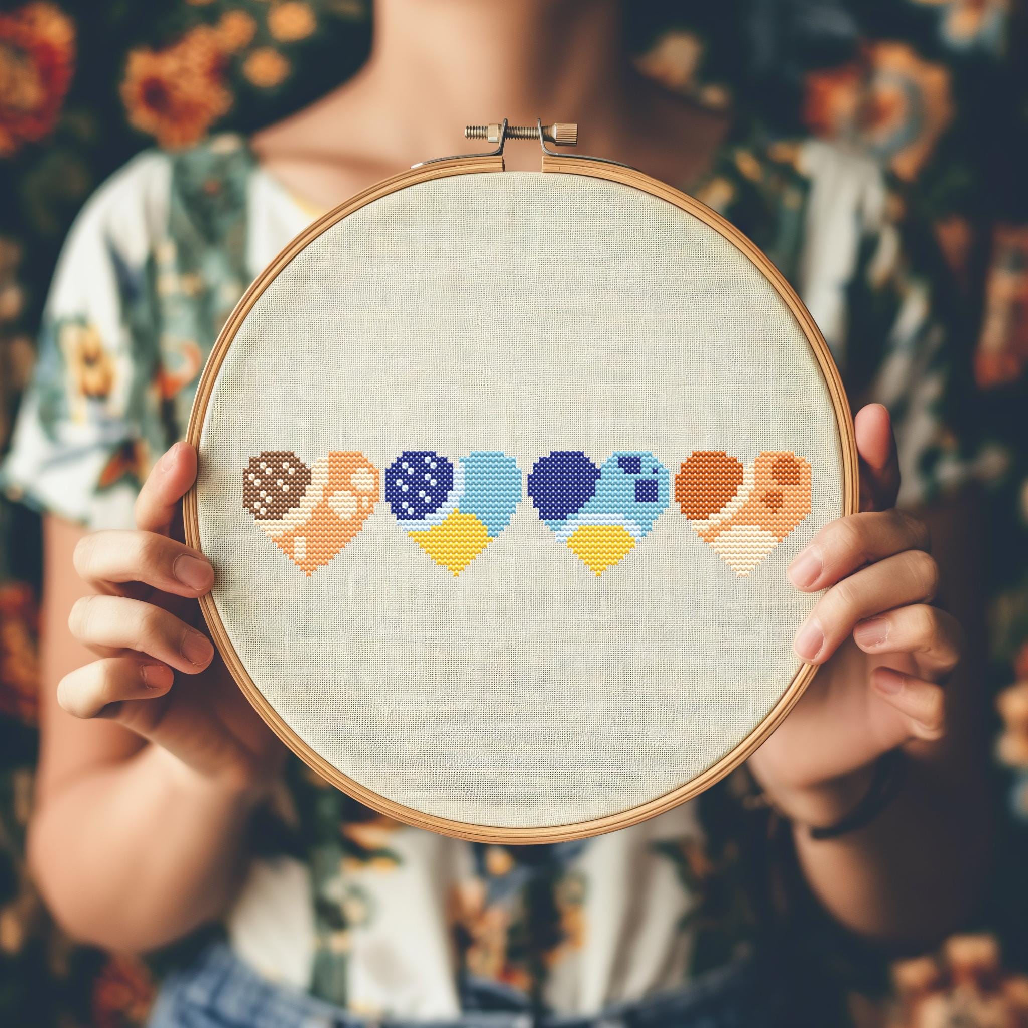 Heeler Family Hearts Bluey Bingo Chili Bandit Cross Stitch Needlepoint ...