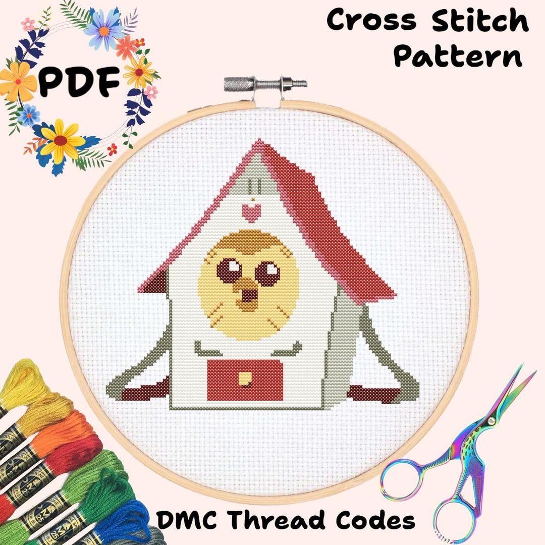 Owl House Hooty Birdhouse Hootsifer Bird Cross Stitch Needlepoint ...