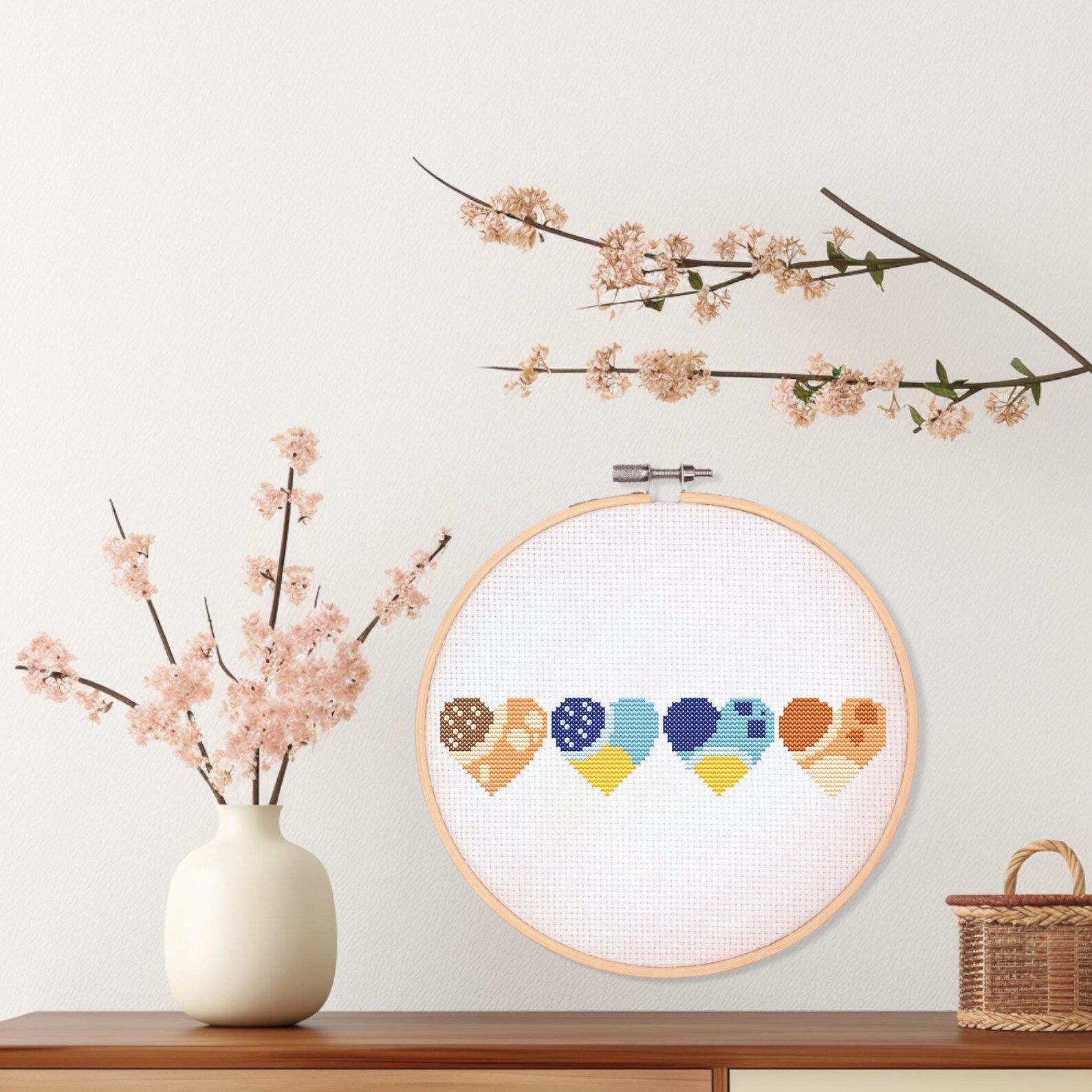 Heeler Family Hearts Bluey Bingo Chili Bandit Cross Stitch Needlepoint ...