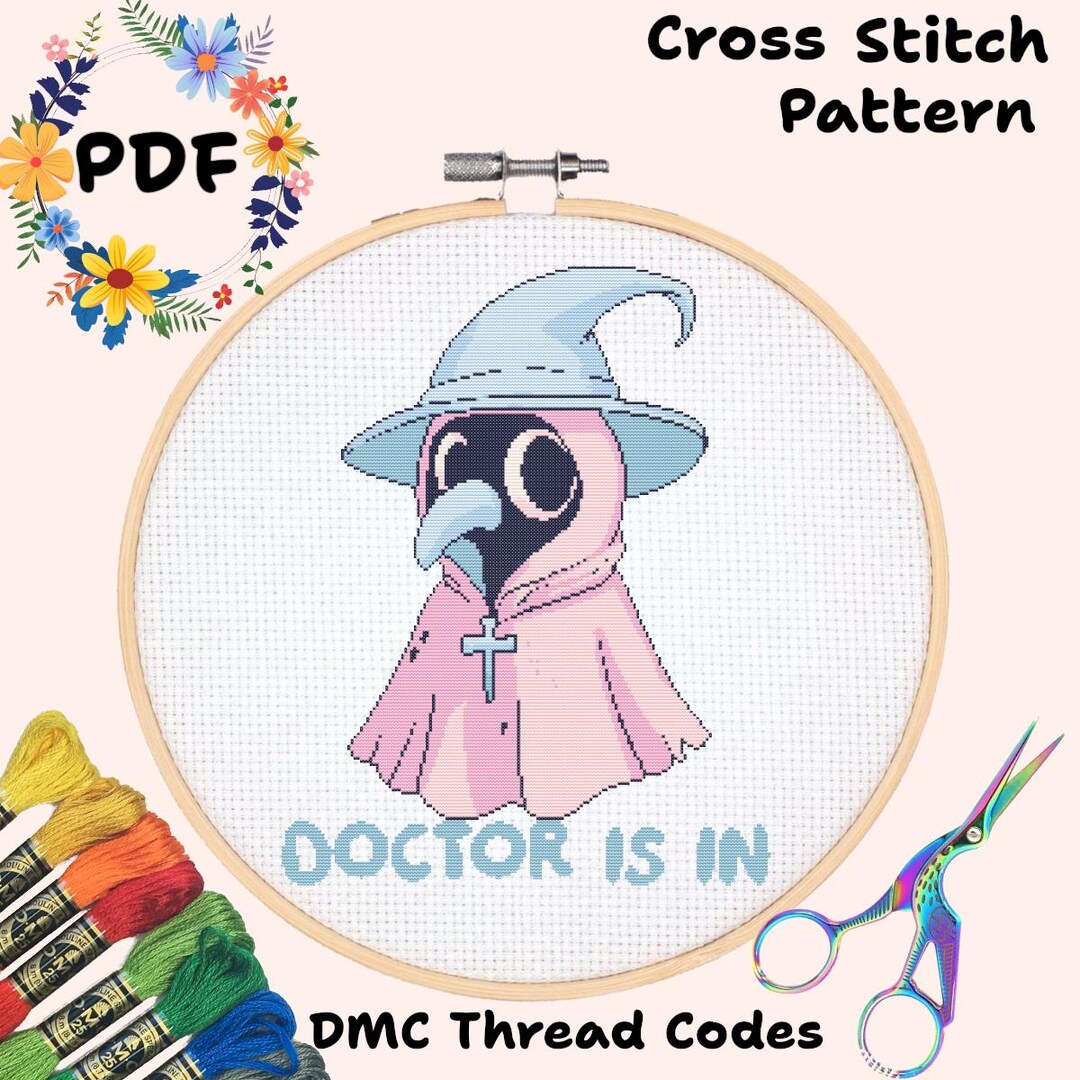 Kawaii Plague Doctor Pastel Colors Halloween Fall Autumn Cross Stitch ...