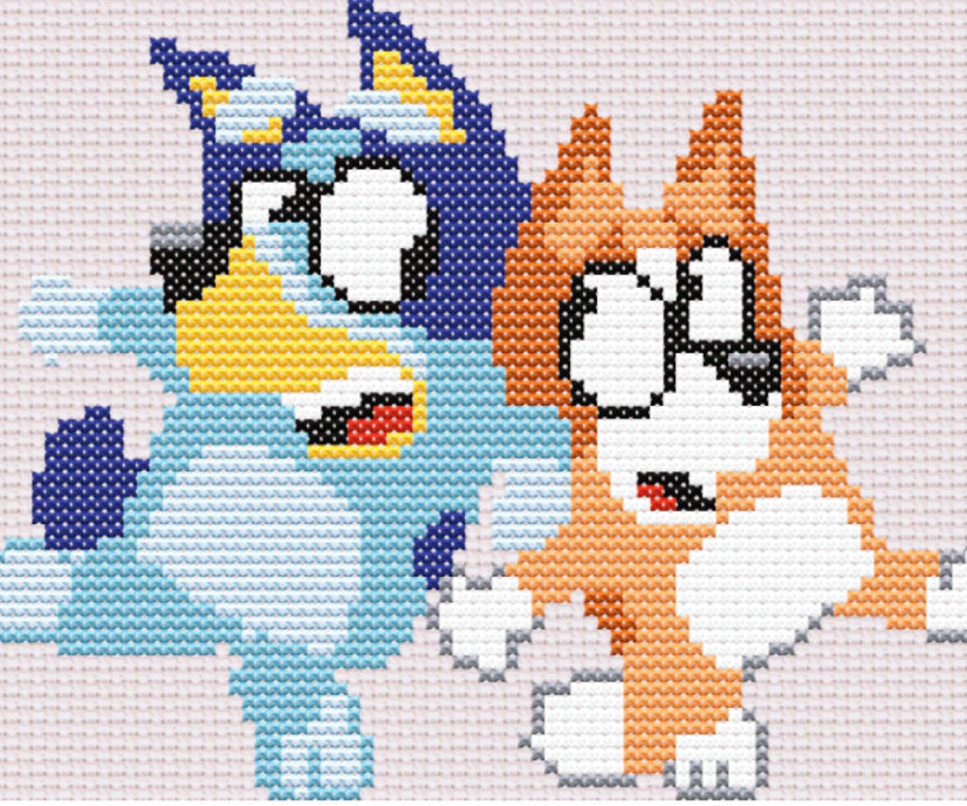 Bluey and Bingo Kid Cartoon Heeler Australia Cross Stitch Needlepoint ...