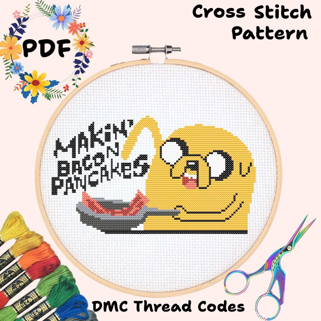Adventure Time Bacon Pancakes Jake Children Cross Stitch Needlepoint ...