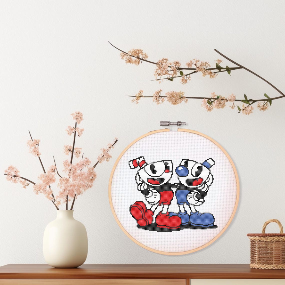 Cuphead Video Game Brothers Retro Vintage Cross Stitch Needlepoint ...