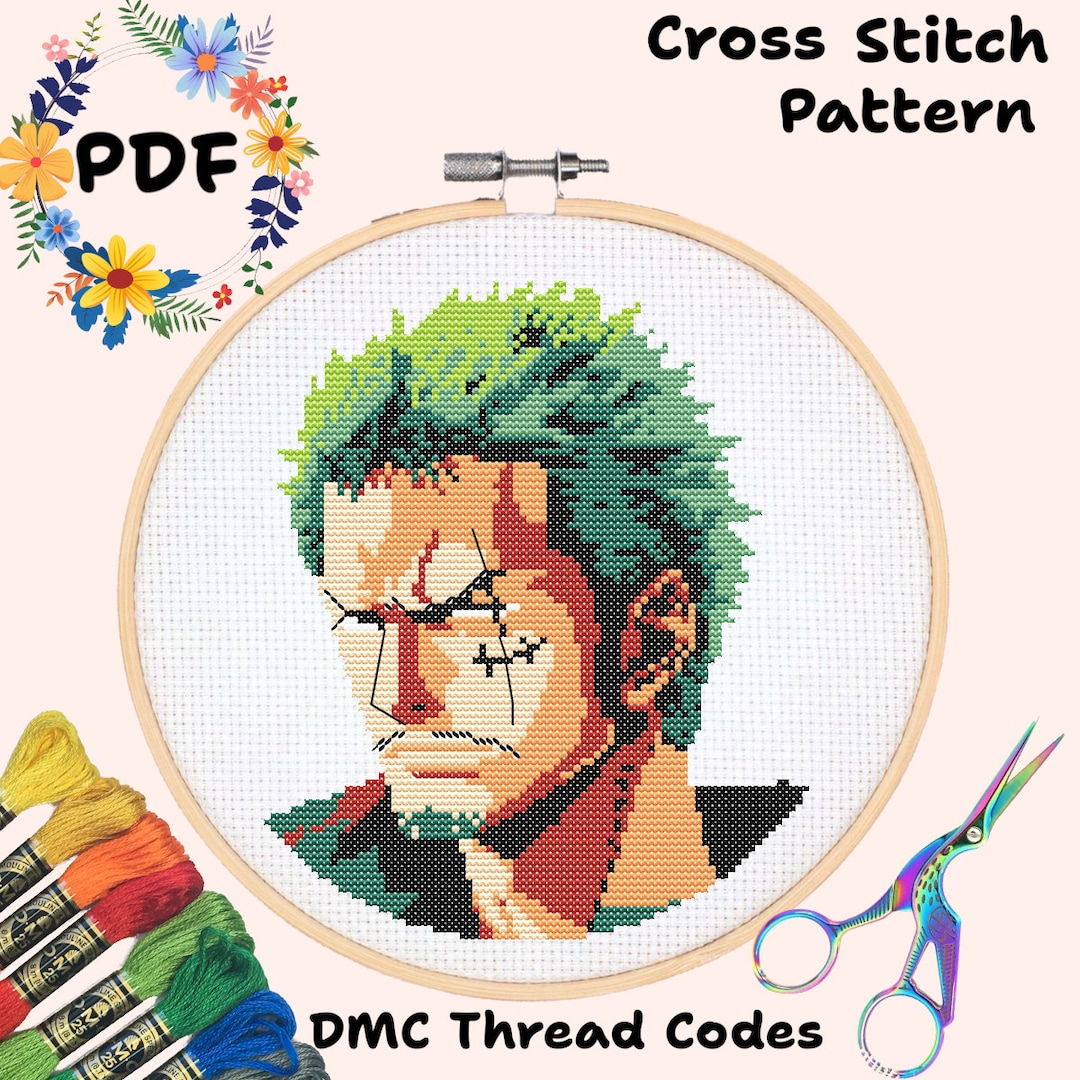 Roronoa Zoro Pirate One Sword Piece Anime Cross Stitch Needlepoint ...