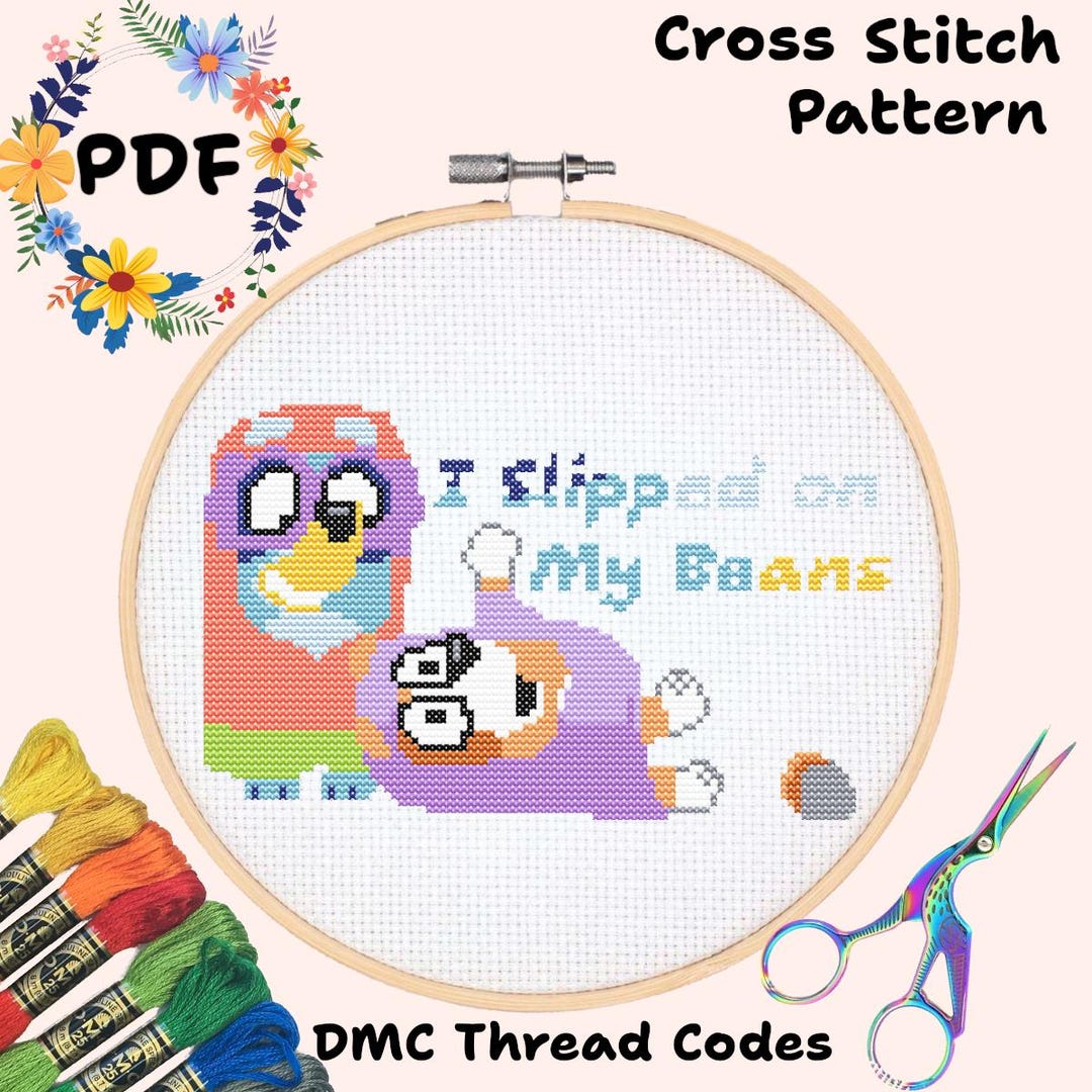 Bluey Bingo Slipped Beans Grannies Children Cross Stitch Needlepoint ...