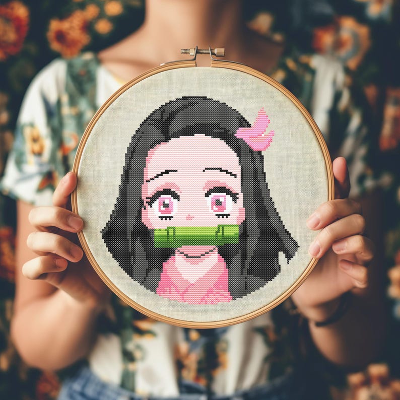 Demon Slayer Nezuko Kamado Cross Stitch Needlepoint Pattern Project ...