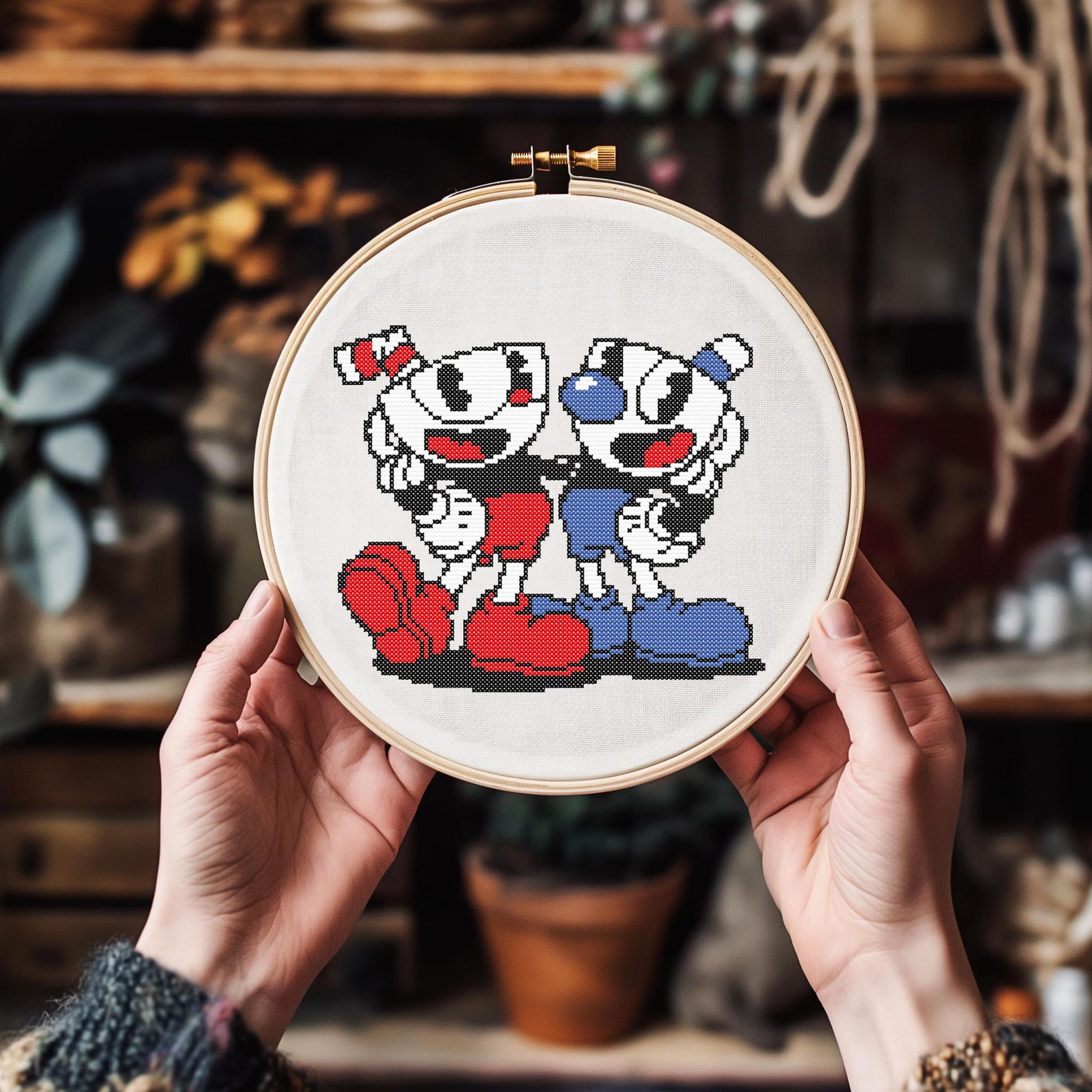 Cuphead Video Game Brothers Retro Vintage Cross Stitch Needlepoint ...