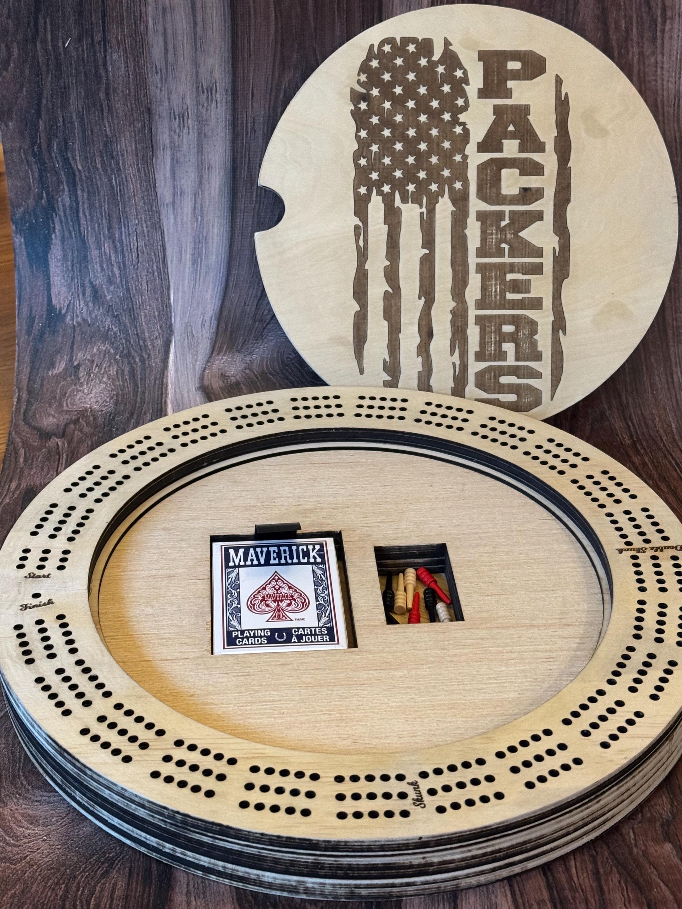 Cribbage Board, Green Bay Packers Patriotic With Card and Peg Storage ...