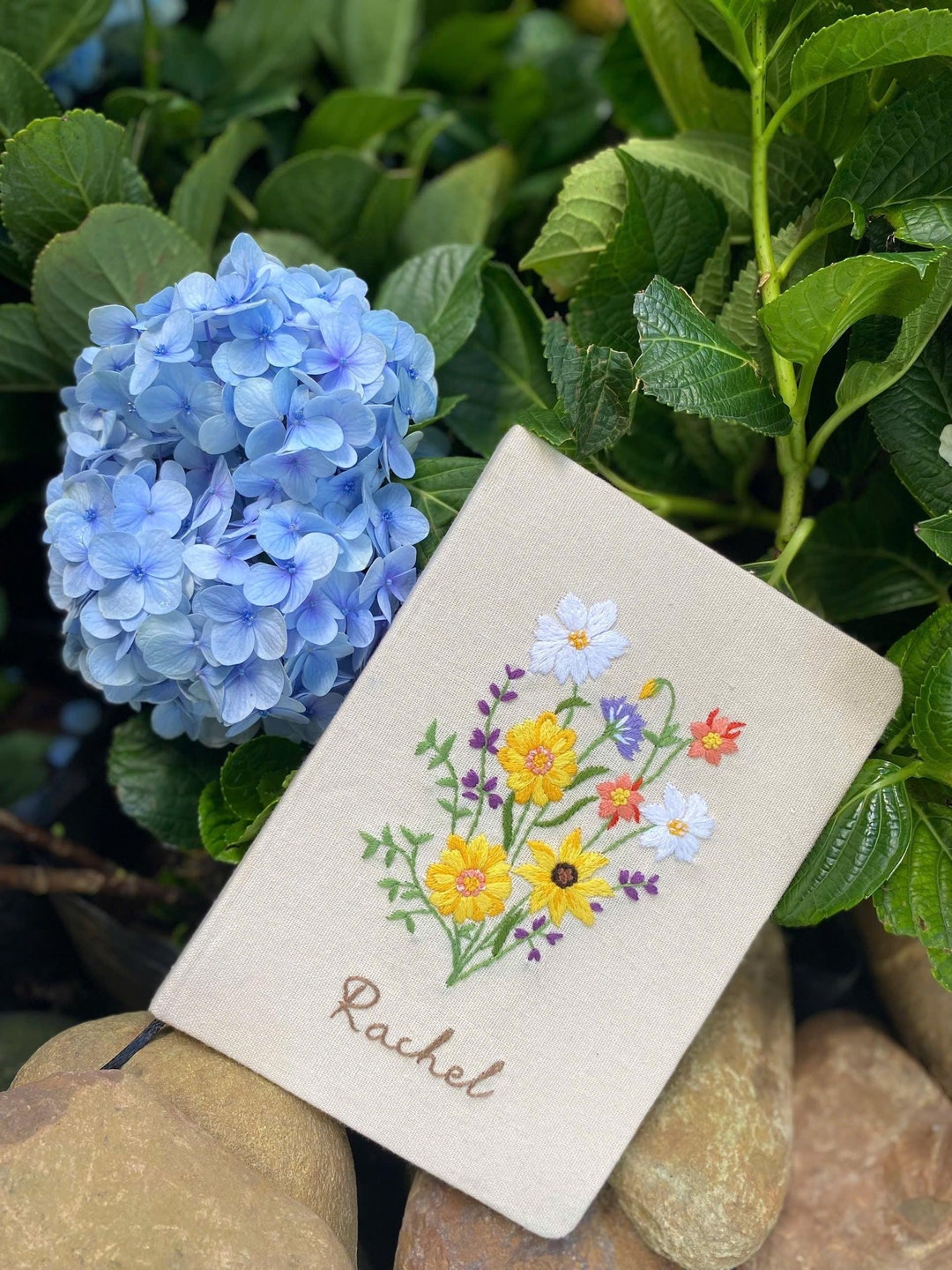 Personalized Hand Embroidered Notebook, Custom Fabric Diary, Marigolds ...