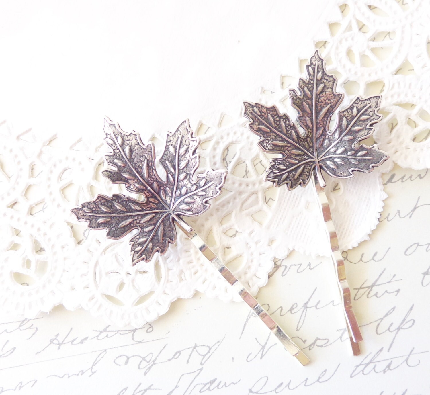 Ox Silver Maple Leaf Hair Pin Set Maple Leaf Bobby Pins | Etsy