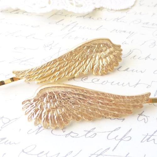 Golden Feather Hair Pins Angel Wing Bobby Pins Gold - Etsy