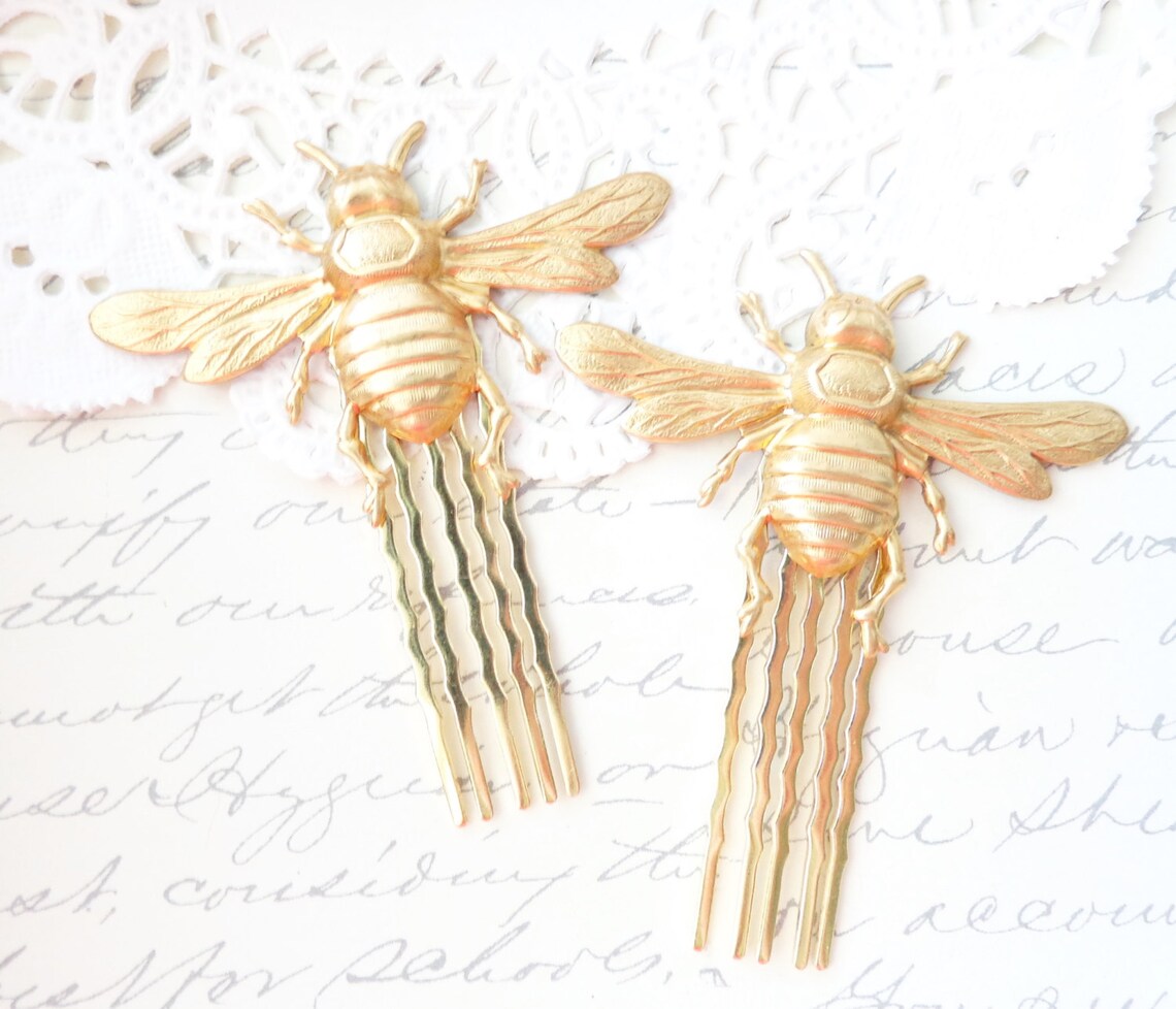 Golden Bumble Bee Hair Comb Set - Bumblebee - Woodland - Nature Wedding ...
