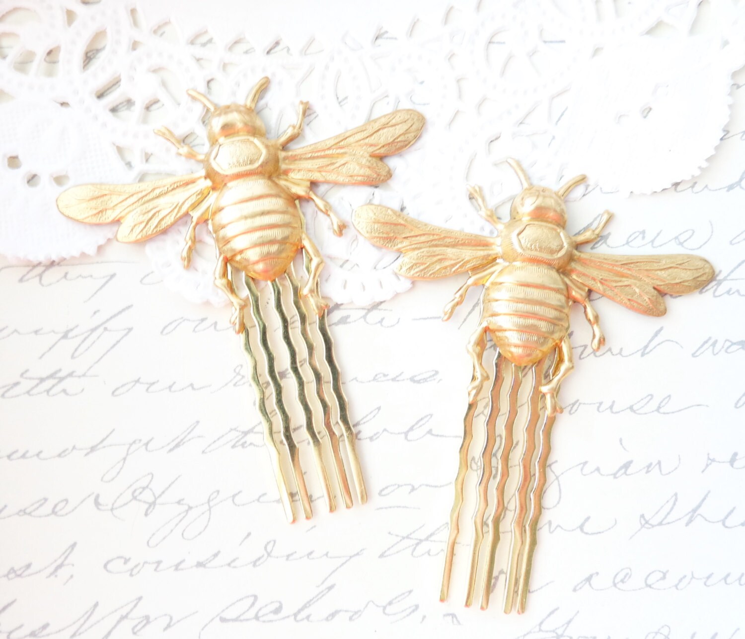 Golden Bumble Bee Hair Comb Set - Bumblebee - Woodland - Nature Wedding ...