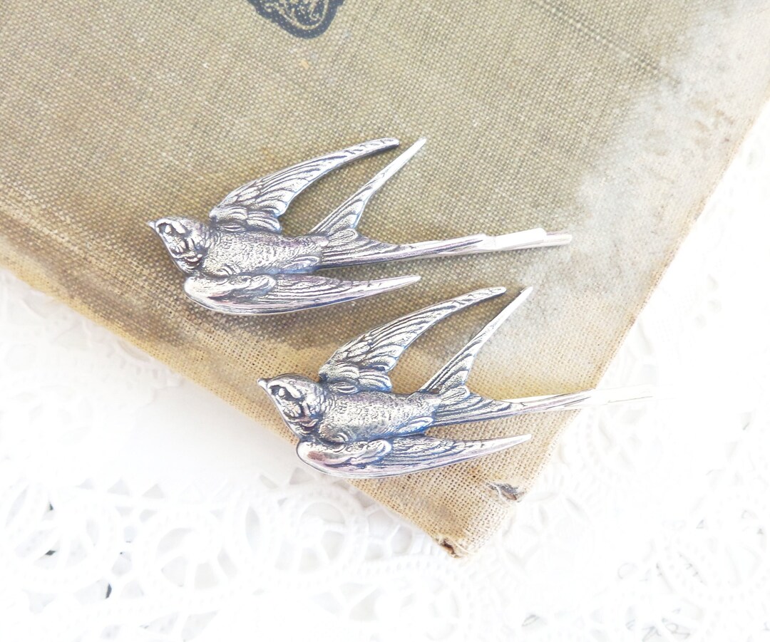 Silver Sparrow Hair Pins - Bird Hair Pins - Swallow Hair Pins - Sparrow ...