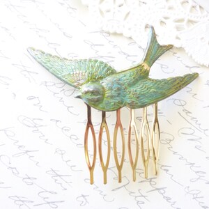 Verdigris Sparrow Hair Comb - Large Sparrow - Swallow Bird - Wedding ...