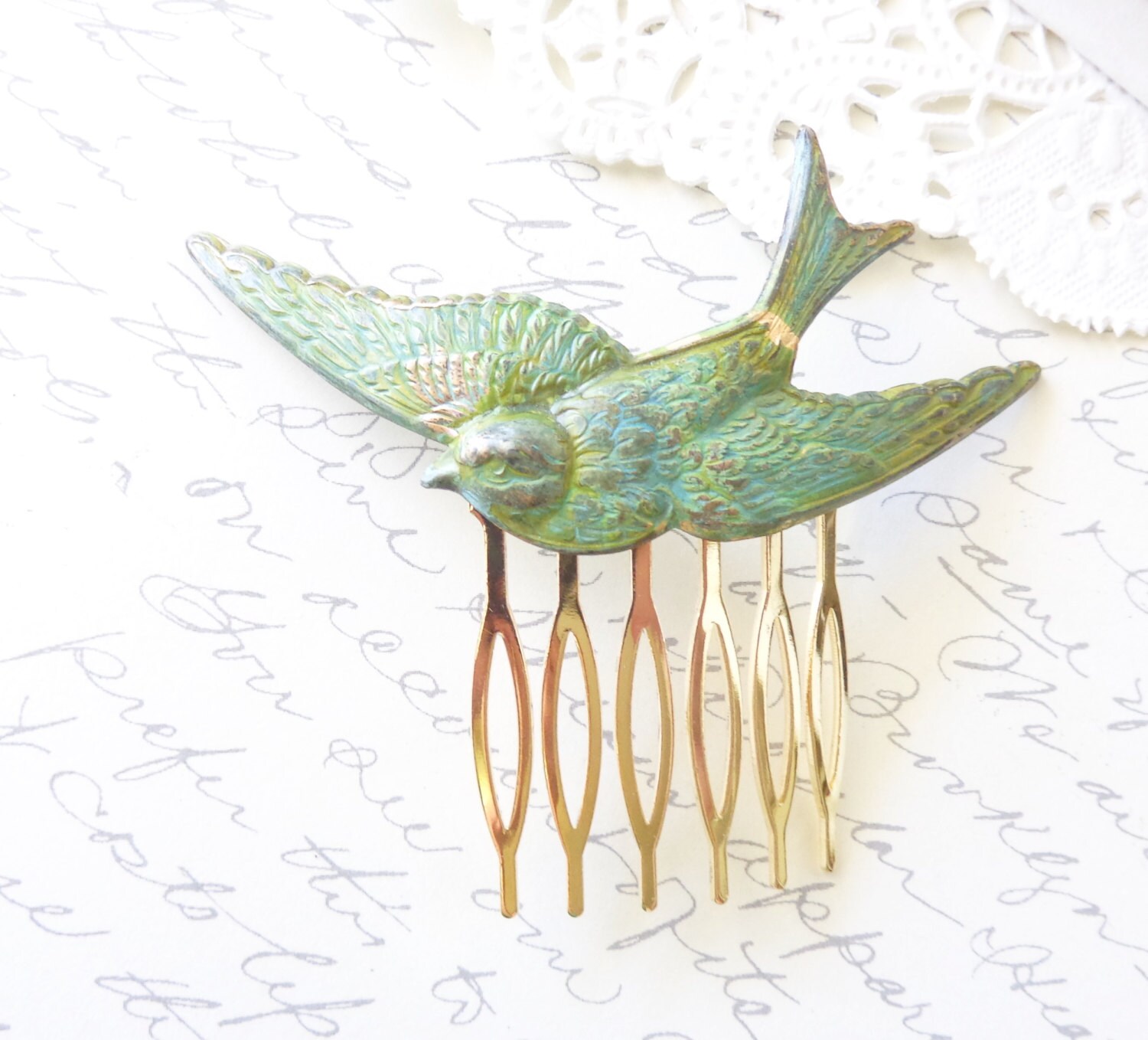 Verdigris Sparrow Hair Comb - Large Sparrow - Swallow Bird - Wedding ...