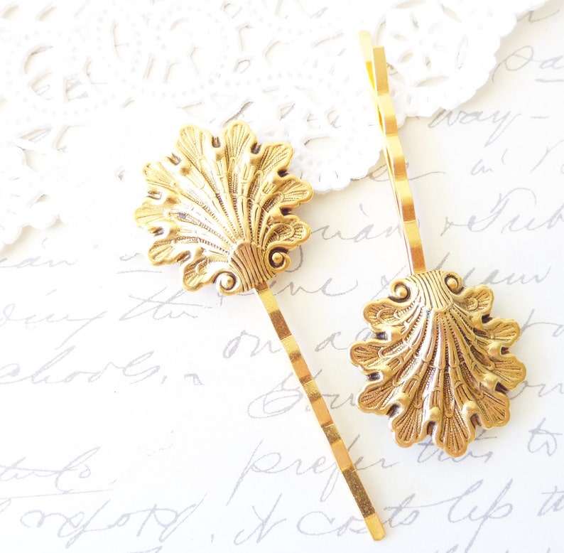 Ox Gold Shell Hair Pins Gold Seashell Bobby Pin Set Shell - Etsy