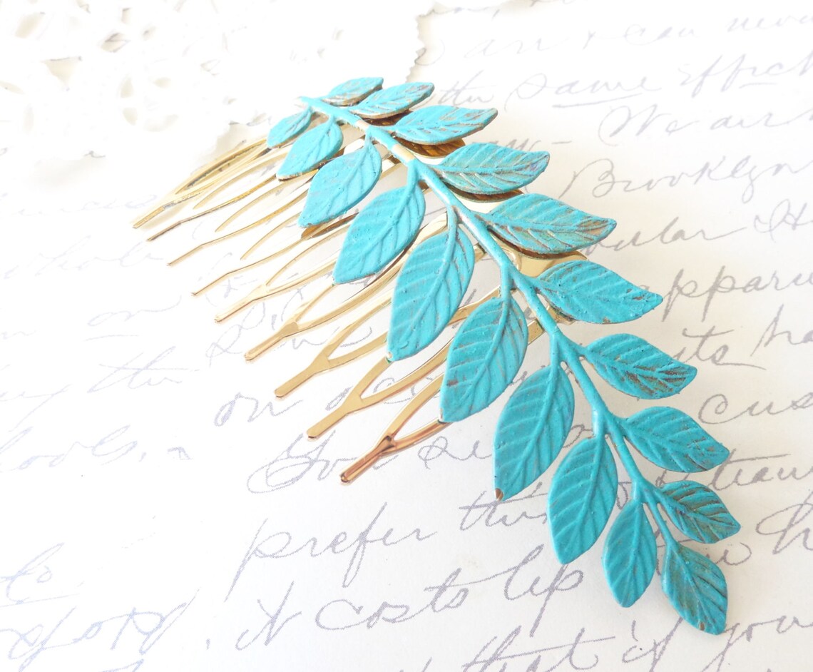 Verdigris Leaf Branch Hair Comb - Woodland Branch Hair Comb - Verdigris ...