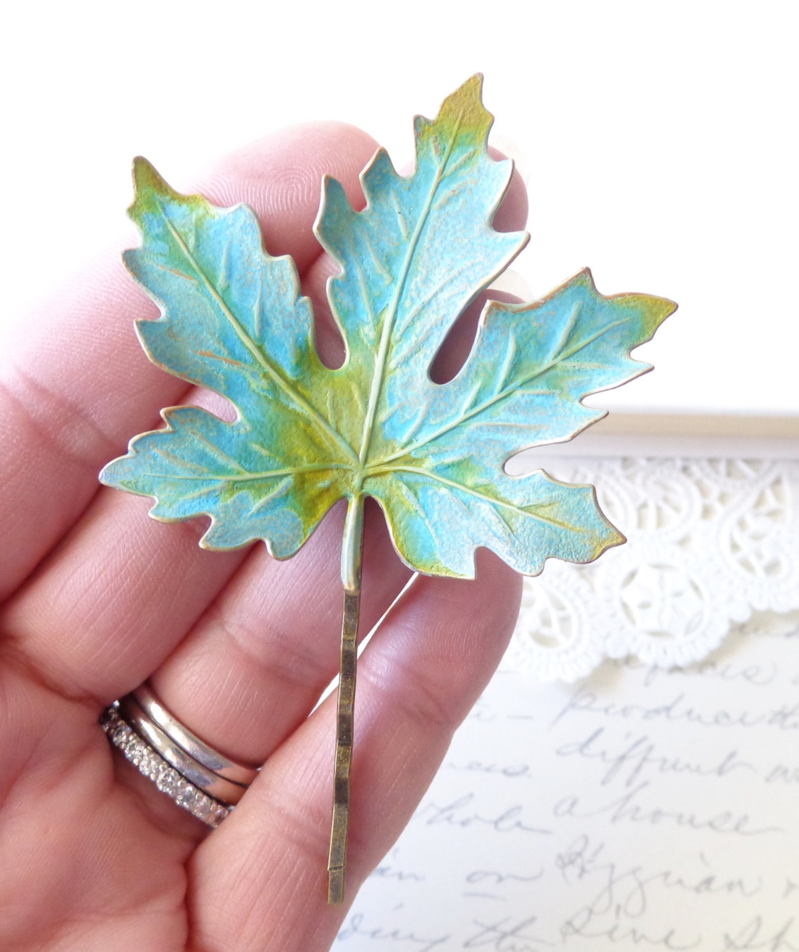 Verdigris Maple Leaf Hair Pin Maple Leaf Bobby Pin | Etsy