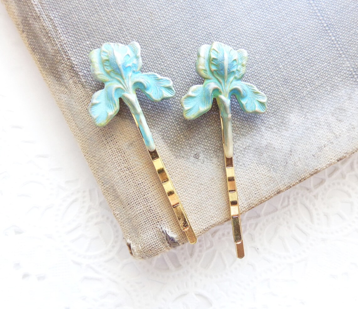 Verdigris Iris Flower Hair Pins Iris Bobby Pin Flower Hair - Etsy