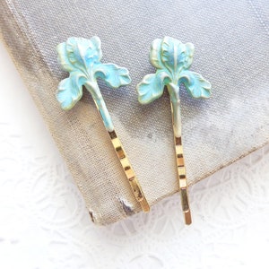 Verdigris Iris Flower Hair Pins - Iris Bobby Pin - Flower Hair Pins ...