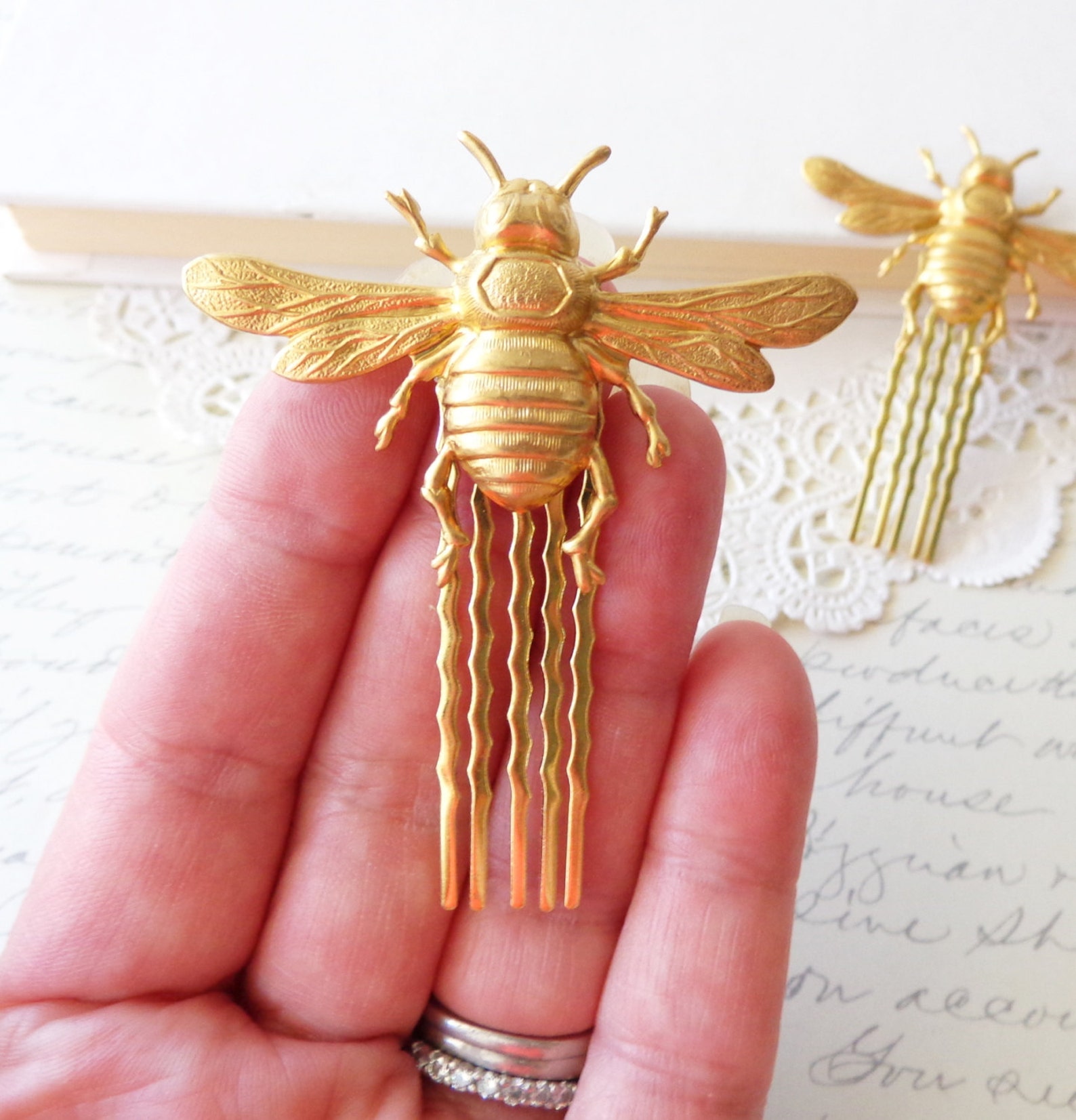 Golden Bumble Bee Hair Comb Set - Bumblebee - Woodland - Nature Wedding ...