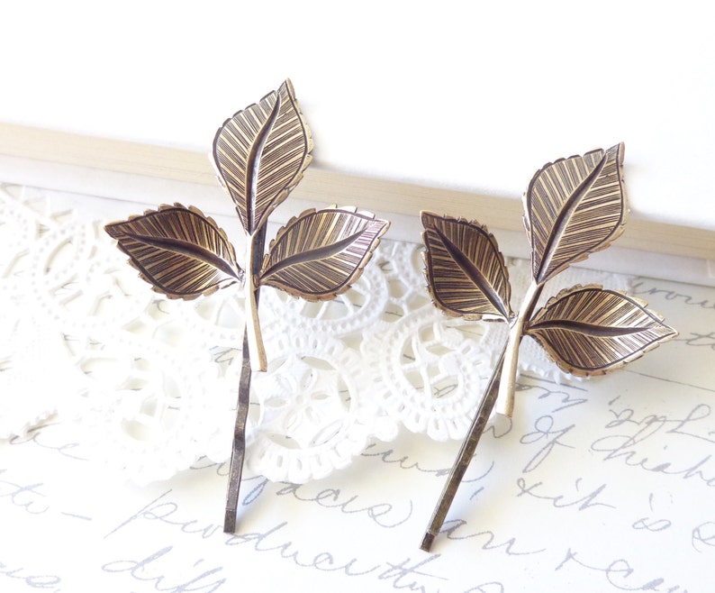 Golden Ox Brass Leaf Branch Bobby Pin Set Leaf Hair Pins | Etsy