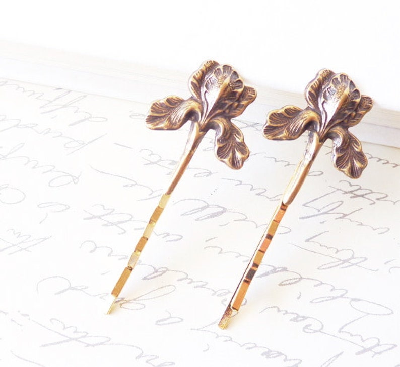 Golden Iris Flower Hair Pins Ox Brass Iris Flower Bobby Pins - Etsy Israel