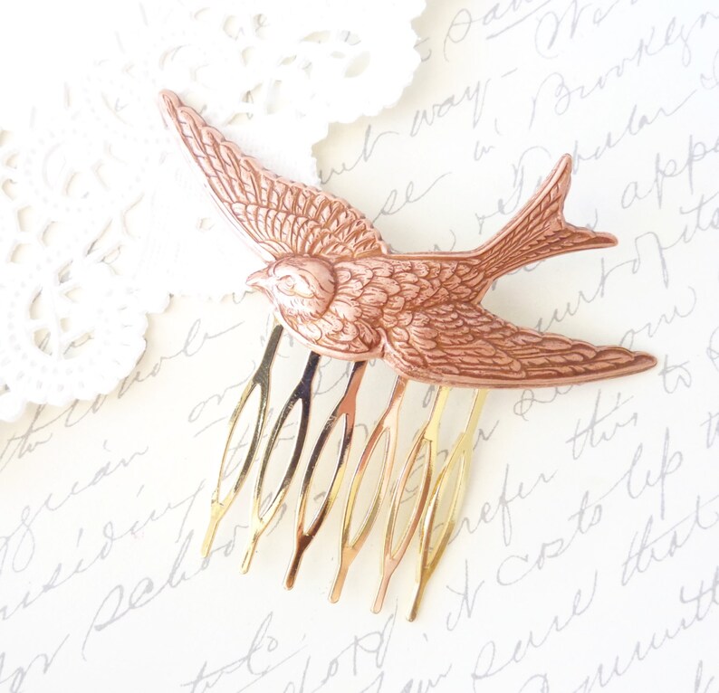 Rose Gold Flying Sparrow Hair Comb Swallow Hair Comb - Etsy